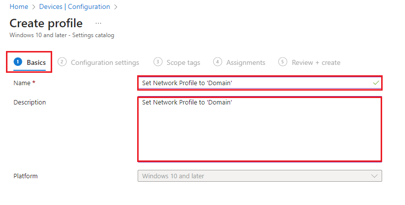 How to configure network to be Domain Authenticated in Microsoft Intune?